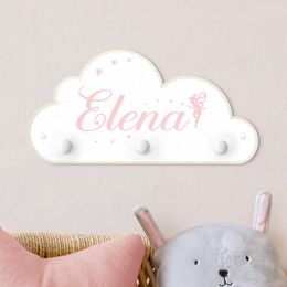 Bilderwelten Kindergarderobe weiss Himmel Digital Art texto personalizado - Wei&szlig;e Feen Wolke mit Wunschname rosa - Himmel Kinderzimmer Flur