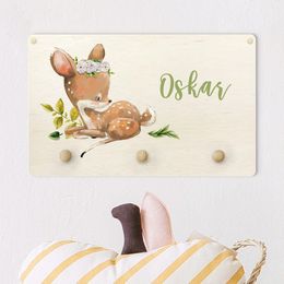 Bilderwelten Kindergarderobe braun Tiere Illustration texto personalizado - Aquarell Waldtier Rehkitz mit Wunschname - Name Kinderzimmer Flur