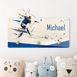 Bilderwelten Kindergarderobe blau Sport Illustration texto personalizado - Lieblingsverein K&ouml;nigsblau mit Wunschname - Fu&szlig;ball Kinderzimmer Flur