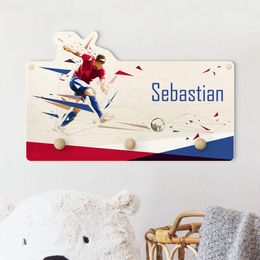 Bilderwelten Kindergarderobe rot Sport Illustration texto personalizado - Lieblingsverein Rot Blau mit Wunschname - Fu&szlig;ball Kinderzimmer Flur