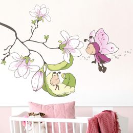 Bilderwelten Wandtattoo Tiere modern selbstklebend Wandaufkleber - NICI - Vivian und ihr Magnolienast - Schmetterlinge Kinderzimmer Baby M&auml;dchen Jungen