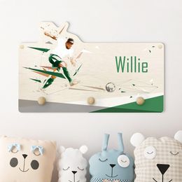 Bilderwelten Kindergarderobe weiss Sport Illustration texto personalizado - Lieblingsverein Wei&szlig; Gr&uuml;n mit Wunschname - Fu&szlig;ball Kinderzimmer Flur