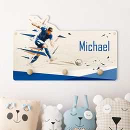 Bilderwelten Kindergarderobe blau Sport Illustration texto personalizado - Lieblingsverein K&ouml;nigsblau mit Wunschname - Fu&szlig;ball Kinderzimmer Flur
