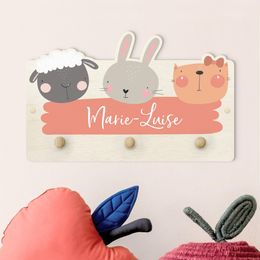 Bilderwelten Kindergarderobe rosa Tiere Digital Art texto personalizado - Wunschname S&uuml;&szlig;er Zoo - Schaf Hase und Katze - Katze Kinderzimmer Flur