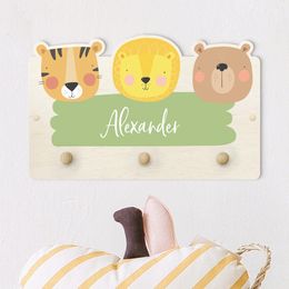 Bilderwelten Kindergarderobe gr&uuml;n Tiere Digital Art texto personalizado - Wunschname S&uuml;&szlig;er Zoo - Tiger L&ouml;we und B&auml;r - B&auml;r Kinderzimmer Flur
