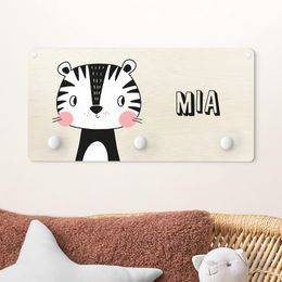 Bilderwelten Kindergarderobe schwarz weiss Tiere Illustration texto personalizado - Niedliche Tigerkatze mit Wunschname - Tiger Kinderzimmer Flur