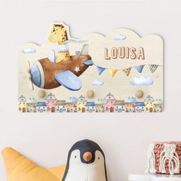 Bilderwelten Kindergarderobe bunt Tiere Illustration texto personalizado - Aquarell Tierpilot Giraffe mit Wunschname - Giraffen Kinderzimmer Flur