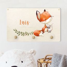 Bilderwelten Kindergarderobe orange Tiere Illustration texto personalizado - Fuchs und Maus sind Freunde mit Wunschname - Name Kinderzimmer Flur