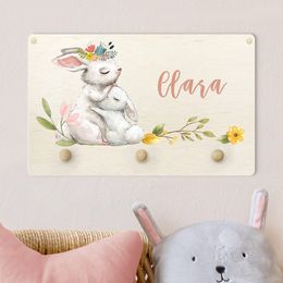 Bilderwelten Kindergarderobe pastell Tiere Illustration texto personalizado - Aquarell Waldtier Hasenfamilie mit Wunschname - Name Kinderzimmer Flur
