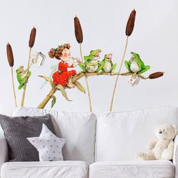 Bilderwelten Wandtattoo Illustration selbstklebend Wandaufkleber - Erdbeerinchen Erdbeerfee - Konzert mit Fr&ouml;schen Set - Wandsticker Kinderzimmer Baby M&auml;dchen