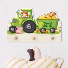 Bilderwelten Kindergarderobe gr&uuml;n personalisierter Text Digital Art texto personalizado - Landjunge mit Wunschname - Auto Kinderzimmer Flur