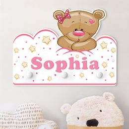 Bilderwelten Kindergarderobe weiss Tiere Digital Art texto personalizado - Wolken Teddy rosa mit Wunschnamen - Himmel Kinderzimmer Flur