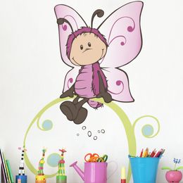 Bilderwelten Wandtattoo Tiere modern selbstklebend Wandaufkleber - NICI - Vivian auf Grashalm - Schmetterlinge Kinderzimmer Baby M&auml;dchen Jungen