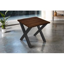 Esstisch 80x80 cm Baumkante Holz Nussbaum-Optik X-Gestell Metall schwarz JOSY
