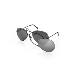 Porsche Design 8478 - mit Wechselgl&auml;sern | Unisex-Sonnenbrille | Fassung: Vollrand, Pilot, Metall, Schwarz Silber | Glasfarbe: Grau