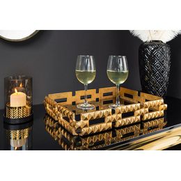 Riess Ambiente Handgefertigtes Tablett VARIATION 40cm schwarz gold Metall Aluminium Glas Riess-Ambiente rechteckig Barock Glamour Orientalisch
