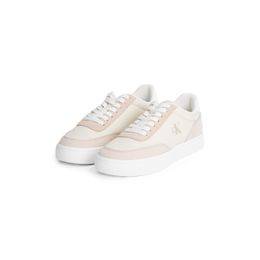Sneaker Calvin Klein Jeans "CLASSIC CUPSOLE MIX IN", Damen, Gr. 37, beige (beige kombiniert), Leder, Schuhe, Schnürschuh, Freizeitschuh, Halbschuh mit Plateausohle