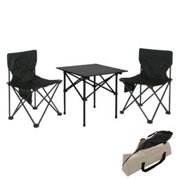 Campingset MCW-N50, Tisch 2x Stuhl Klappstuhl Anglerstuhl faltbar, Metall ~ schwarz