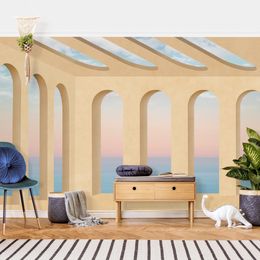 Bilderwelten Fototapete Strand modern Wandtapete pastell - Griechischer Ausblick - Griechenland Wohnzimmer Schlafzimmer
