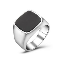 Tony Fein Ring 'Siegel Onyx Black' Damen Größe 66 silber