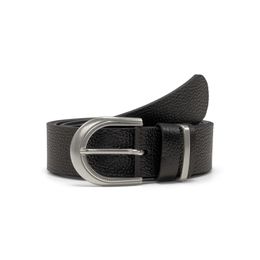 Tom Tailor Damen TTSANDRA Lederg&uuml;rtel mit abgerundeter Dornschlie&szlig;e, schwarz, Logo Print, Gr. 75