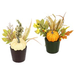 Kunstblume I.GE.A., B:12cm H:18cm L:12cm, beige, Polyester, Kunstpflanzen, "Gesteck Kürbis/Beeren", 2er Set im Topf Herbstlaub Dekoblume Herbst-Deko