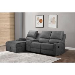 Ecksofa Home Affaire, B:240cm H:105cm T:155cm, grau, Wohnzimmer, Sofas, "NAPORI Multimediasofa, 3er Kinosessel XXL, L-Form, 3 Bezugsstoffe", Kinosofa