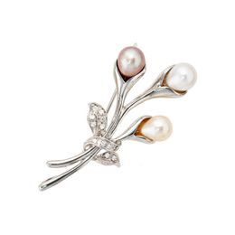 Jobo Damen Brosche, silber, Perlen, Silber 925 (Sterlingsilber), Broschen, 925 Silber mit S&uuml;&szlig;wasser-Zuchtperlen und 12 Zirkonia