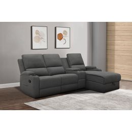 Ecksofa Home Affaire, B:240cm H:105cm T:155cm, grau, Wohnzimmer, Sofas, "NAPORI Multimediasofa, 3er Kinosessel XXL, L-Form, 3 Bezugsstoffe", Kinosofa