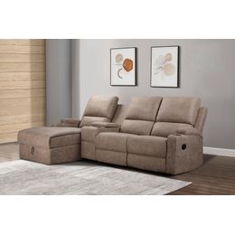 Ecksofa Home Affaire, B:240cm H:105cm T:155cm, grau, Wohnzimmer, Sofas, "NAPORI Multimediasofa, 3er Kinosessel XXL, L-Form, 3 Bezugsstoffe", Kinosofa