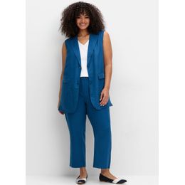 sheego Damen 7/8-Hose, blau, Gr. 42, unifarben, 55% Leinen, 45% Viskose, Hosen