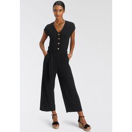 Tamaris Damen Culotte-Overall, schwarz, Gr. 44, Jersey, Obermaterial: 95% Viskose, 5% Elasthan, Overalls, mit Knopfleiste