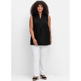 Damen Blusentop, schwarz, Gr. 40, sheego by Joe Browns, unifarben, 50% Viskose, 37% Baumwolle, 13% Leinen, Blusen