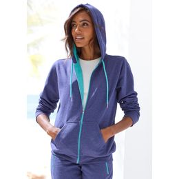 Kangaroos Damen Sweatjacke, Gr. 32, blau, Single Jersey, Obermaterial: 60% Baumwolle, 40% Polyester, bedruckt, kontrastfarbene Details, meliert,