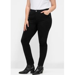 sheego Damen Stretch-Hose, schwarz, Gr. 48, unifarben, 98% Baumwolle, 2% Elasthan, Hosen