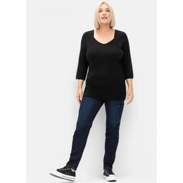 sheego Damen Strickpullover "Pullover", schwarz, Gr. 48, unifarben, 50% Viskose, 26% Polyamid, 24% Polyester, Pullover