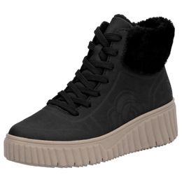 Rieker Damen Winterboots, Gr. 36, schwarz, Lederimitat, Textil, unifarben, Schuhe, Keilstiefelette, Schnürboots mit Innenreißverschluss