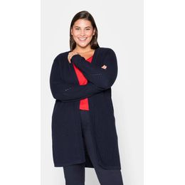 sheego Damen Longstrickjacke, blau, Gr. 52, unifarben, 100% Baumwolle, Strickjacken