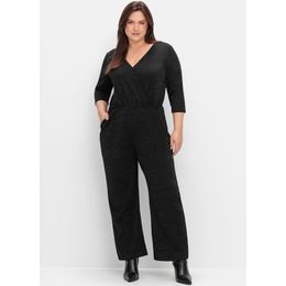 sheego Damen Overall, schwarz, Gr. 52, unifarben, 91% Polyester, 5% metallisierte Fasern, 4% Elasthan, Overalls