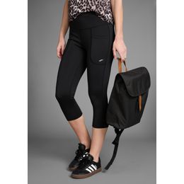 FAYN SPORTS Damen Caprileggings, schwarz, Gr. 56, Doubleface, Obermaterial: 77% Polyester, 23% Elasthan, Hosen, mit Figur formenden N&auml;hten und hohem