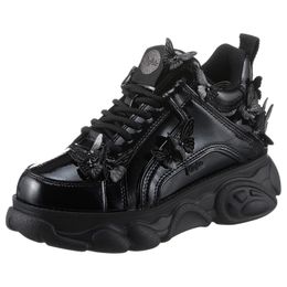 Buffalo Damen Plateausneaker "CORIN BUTTERFLIES", Gr. 37, schwarz, Lacklederimitat, gl&auml;nzend, Schuhe, Freizeitschuh, Halbschuh, Schn&uuml;rschuh,