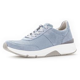 Damen Keilsneaker, Gabor Rollingsoft, Gr. 35, blau, Textil, Veloursleder, Schuhe, Freizeitschuh, Halbschuh, Schn&uuml;rschuh, Logoschriftzug an der Ferse