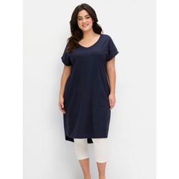 sheego Damen Shirtkleid "Shirtkleid", blau, Gr. 56, unifarben, Jersey, 50% Baumwolle, 50% Modal, Kleider