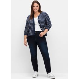 sheego Damen Cardigan, blau, Gr. 48, gemustert, gestreift, 50% Baumwolle, 50% Polyacryl, Strickjacken