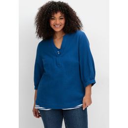 sheego Damen Longbluse, blau, Gr. 42, unifarben, 100% Baumwolle, Blusen