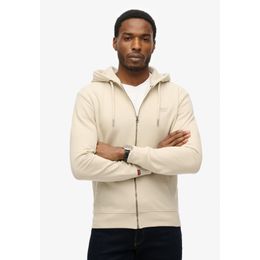 Superdry Herren Kapuzensweatjacke "ESSENTIAL LOGO ZIP HOODIE HB", beige, Gr. S, unifarben, angeraute Sweatware, Obermaterial: 80% Baumwolle, 20%
