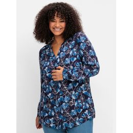 sheego Damen Druckbluse, blau, Gr. 44, gemustert, mehrfarbig, 100% Viskose, Blusen