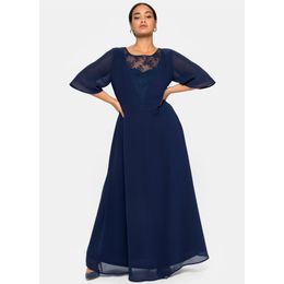 sheego Damen Abendkleid "Abendkleid", blau, Gr. 52, unifarben, 100% Polyester, Kleider