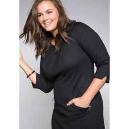 sheego Damen Etuikleid "Etuikleid", schwarz, Gr. 42, unifarben, Jersey, 70% Polyester, 25% Viskose, 5% Elasthan, Kleider