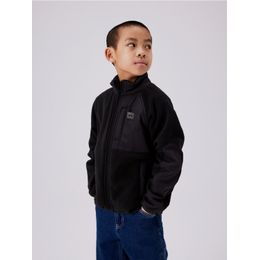 name it Jungen Fleecejacke "NKNMYLES FLEECE JACKET NOOS", schwarz, Gr. 134, kontrastfarbene Details, unifarben, Web, Obermaterial: 100% Polyester,